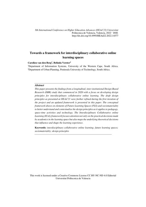 Pdf Towards A Framework For Interdisciplinary Collaborative Online Learning Spaces