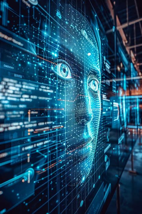 Futuristic Digital Human Face Interface With World Map Projection