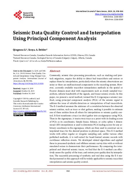 pdf seismic data quality control and interpolation using principal