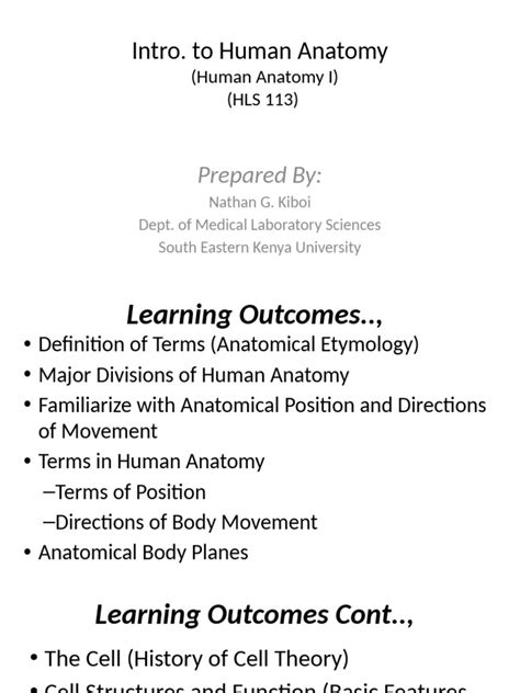 Lecture 1 Intro To Human Anatomy Hls 113 Pdf