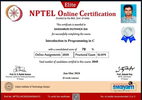 Sakhamuri Ruthvick Sai On Linkedin Nptel Cprogramming Learning