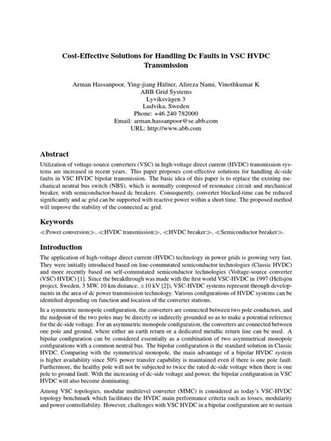Cost Effective Solutions For Handling Dc Faults In Vsc Hvdc Pdf