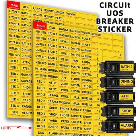 1 Hoja De Pegatinas De Interruptores De Circuito Amarillo 129 Piezas