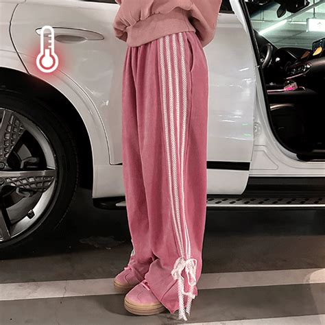 힙유니크💗벨벳원단 레글 벨벳 레이스 리본 라인 와이드팬츠 벨벳팬츠 트레이닝팬츠 에이블리