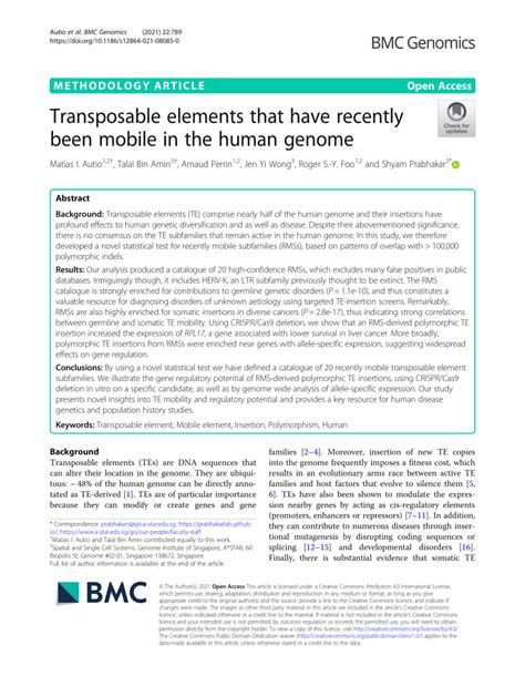Pdf Transposable Elements That Have Recently Been Mobile In The Human