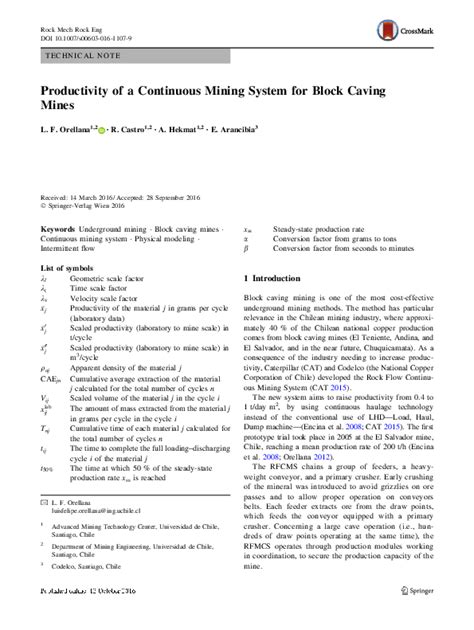 Pdf Productivity Of A Continuous Mining System For Block Caving Mines