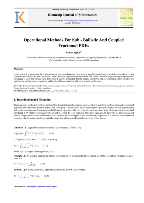 Pdf Operational Methods For Sub Ballistic And Coupled Fractional Pdes