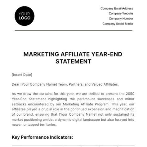 Free Marketing Affiliate Year End Statement Template To Edit Online