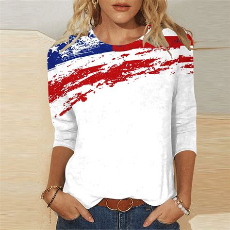Vkoywkm American Flag Tee Shirts For Women Usa Patriotic Independence