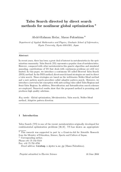 Pdf Tabu Search Directed By Direct Search Methods For Nonlinear
