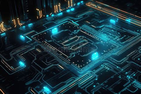 Futuristic Digital Circuit Board With Glowing Neon Lights Generative Ai Stock Illustration
