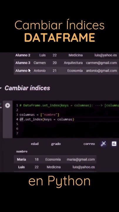 cambiar Índices de un dataframe en python aprenderpython dataframe python programacion youtube