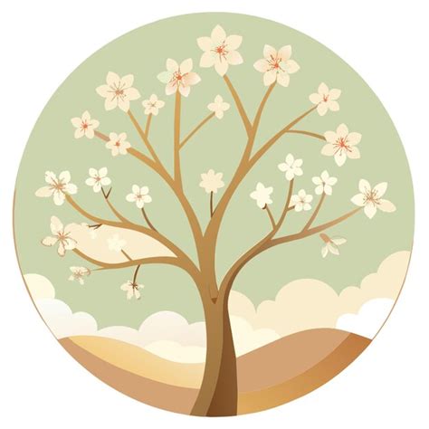 A Branching Tree With Identical Flower Buds On It Vector Illustration