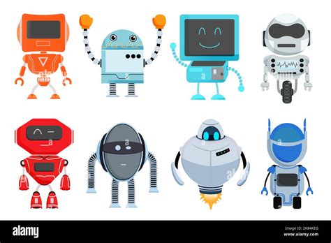 Robot Characters Vector Set Robotic Characters Isolated In White