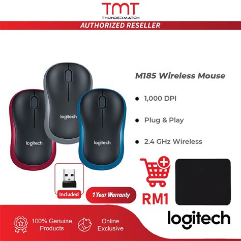 Logitech M Wireless Usb Mouse Black Grey Blue Red Shopee Malaysia