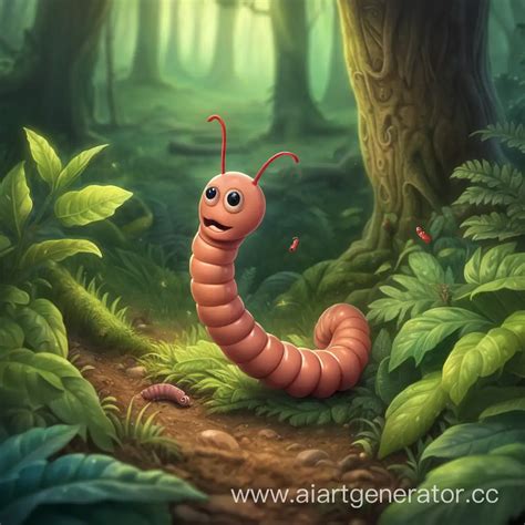 Enchanting Forest Encounter Curious Worm Exploration AI Art Generator
