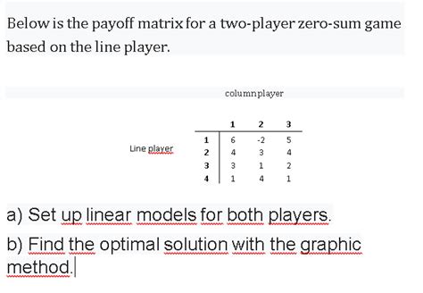 solved below is the payoff matrix for a two player zero sum