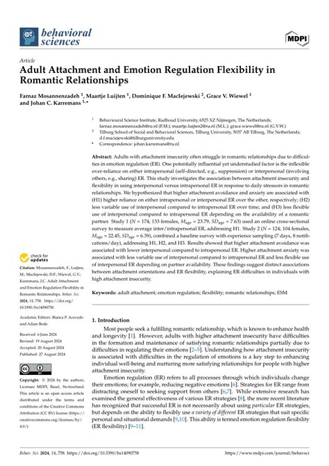 Pdf Adult Attachment And Emotion Regulation Flexibility In Romantic Relationships