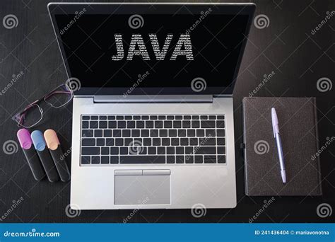 Top View Of Laptop With Text Java Java Inscription On Laptop Screen And Keyboard Editorial