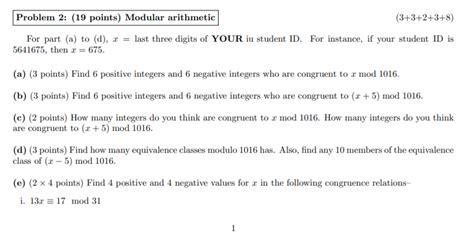 Solved Problem Points Modular Arithmetic Chegg