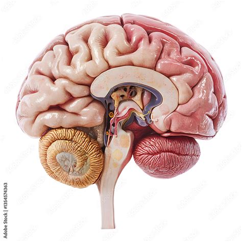 Anatomical Illustration Of A Human Brain Showcasing Detailed Structures Including The Cerebrum