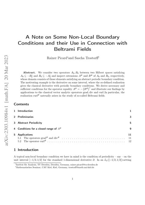 Pdf A Note On Some Non Local Boundary Conditions And Their Use In
