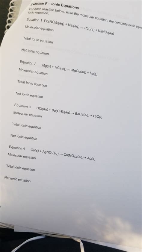 solved cise f lonic equations each reaction below write the