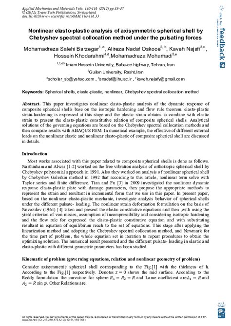 pdf nonlinear elasto plastic analysis of axisymmetric spherical shell