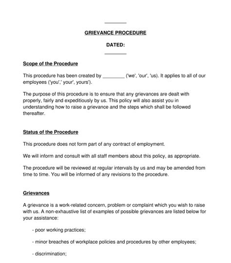Grievance Procedure Sample Template Word PDF