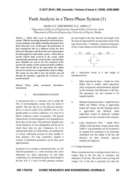 Fault Analysis In A Three Phase System Pdf Transmission Line Physical Quantities