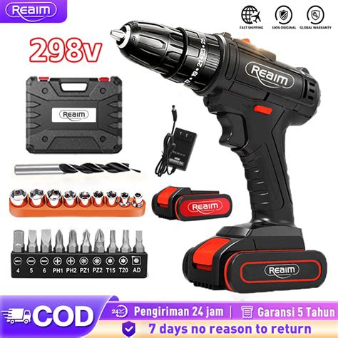 Jual Reaim Baterai Impact Cordless Drill Mesin Bor Untuk Tembok Beton Mesin Baterai Bor
