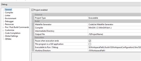 settings how do i configure the preferences of a project in codelite