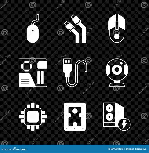 Set Computer Mouse Lan Cable Network Internet Processor With Cpu