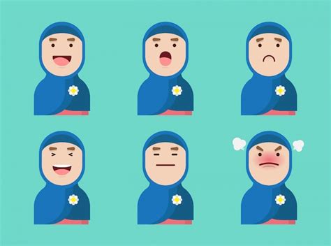 이슬람 여성 아바타 세트 프리미엄 벡터