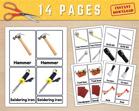 Tools Printable Flashcards Tools Montessori 3 Parts Cards Tools Equipment 56 Flashcards With