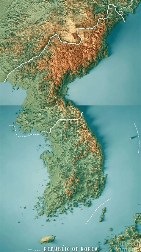 지형으로 보는 한반도 세계지도 지리 지도 자연 사진
