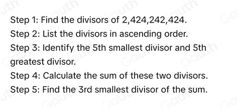 Solved 1 The Third Smallest Divisor Of The Sum Of The Fifth Smallest