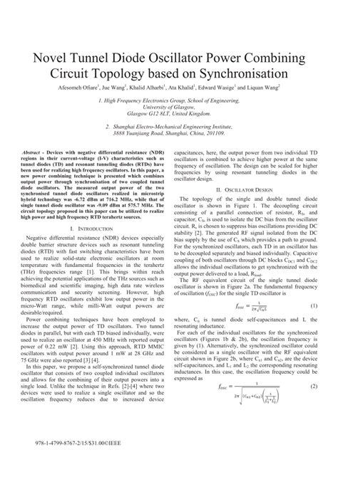 Pdf Novel Tunnel Diode Oscillator Power Combining Circuit Topology Based On Synchronisation