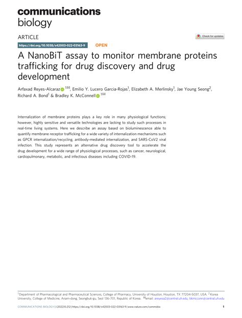 Pdf A Nanobit Assay To Monitor Membrane Proteins Trafficking For Drug Discovery And Drug