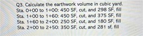 solved q3 calculate the earthwork volume in cubic yard