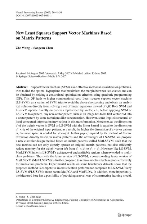 Download Pdf New Least Squares Support Vector Machines Based On