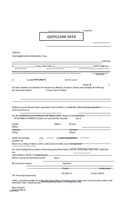 Indiana Quitclaim Deed Form 2 Pdfsimpli