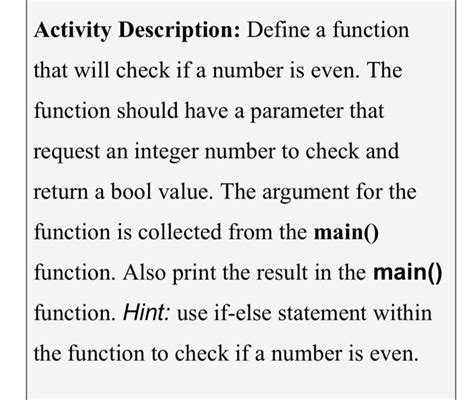Solved Activity Description Define A Function That Will Chegg