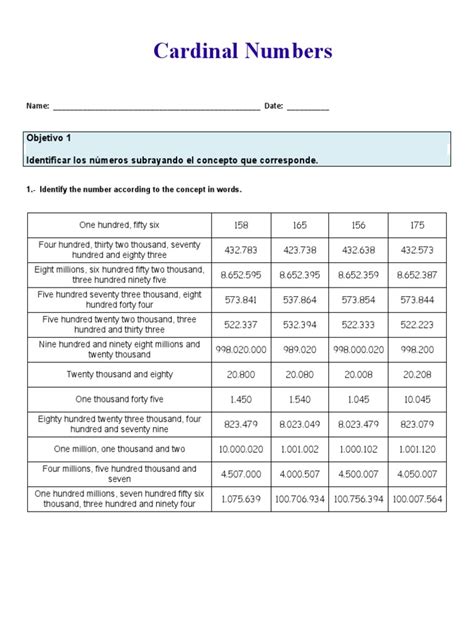 Exercises Numbers Pdf