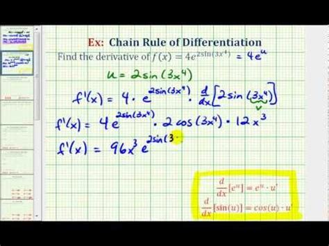Ex: Derivative Using the Chain Rule Twice - Exponential and Trig Functions - YouTube