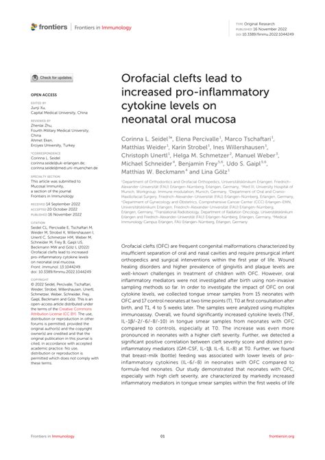 Pdf Orofacial Clefts Lead To Increased Pro Inflammatory Cytokine