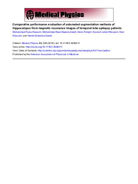 Pdf Comparative Performance Evaluation Of Automated Segmentation Methods Of Hippocampus From