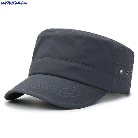 남자 여자를위한 간단한 군사 모자 플랫 탑 군사 모자 여름 솔리드 컬러 육군 모자 솔리드 태양 모자 조정 가능한 Kapeausz Aliexpress