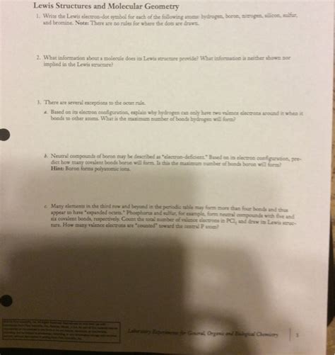 Solved Lewis Structures And Molecular Geometry 1 Write The Chegg Com