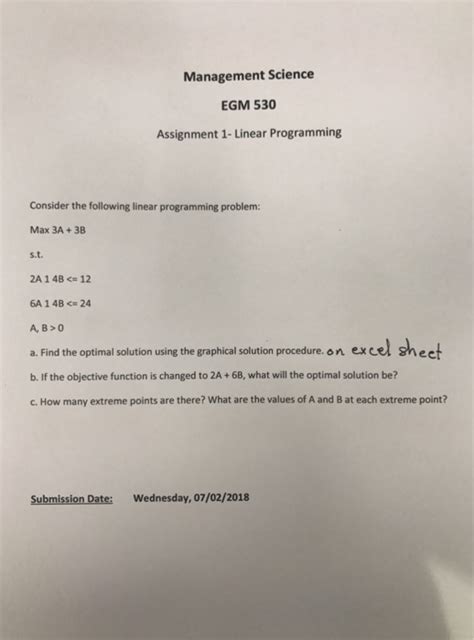 Solved Management Science Egm 530 Assignment 1 Linear